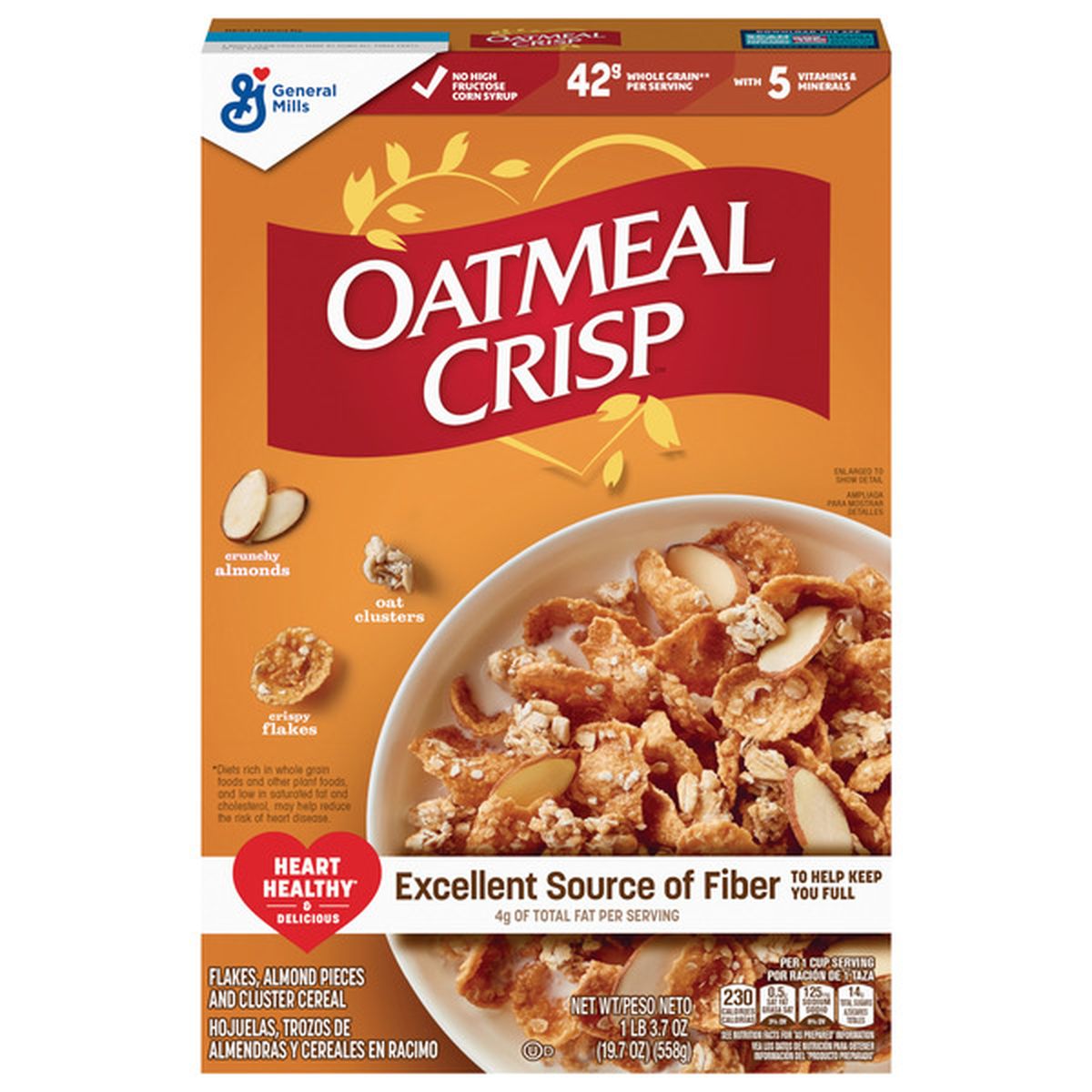 General Mills Oatmeal Crisp Cereal, Flakes Almond Pieces And Cluster ...