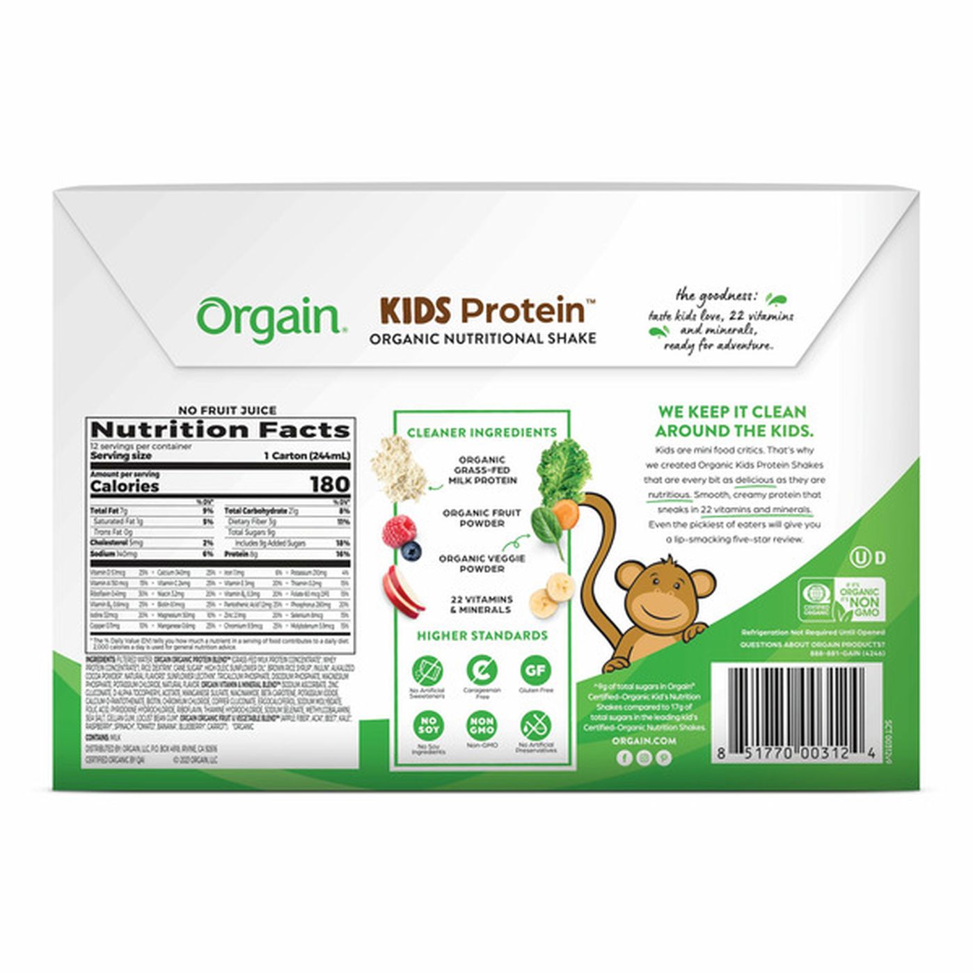 Orgain Kids Organic Grass Fed Protein Nutritional Shake, Chocolate- 8g ...