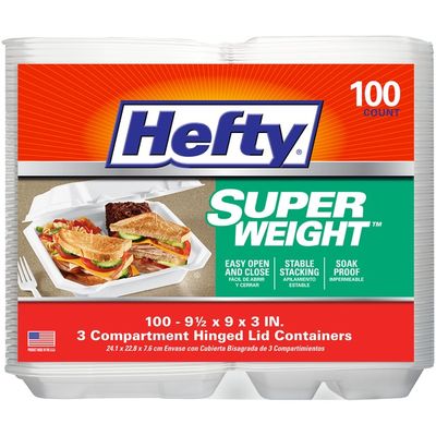 Hefty 3 Compartment Hinged Lid Containers (100 ct) - Instacart