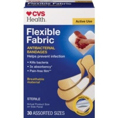 CVS Health Antibacterial Bandages, Flexible Fabric, Assorted Sizes (30 ...