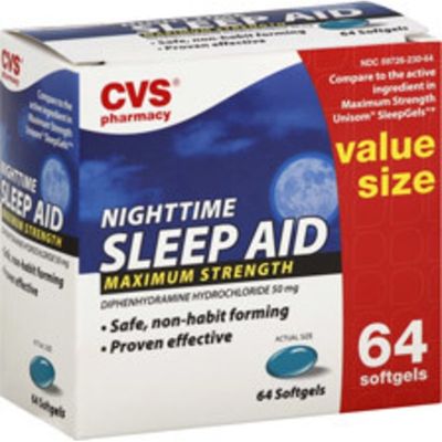 CVS Pharmacy Nighttime Sleep Aid Softgels Maximum Strength (64 ct ...