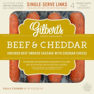 Gilbert's Uncured Beef Smoked Sausage With Cheddar Cheese, Beef ...