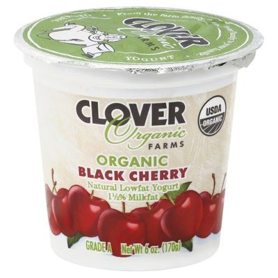 Clover Stornetta Yogurt, Organic, Lowfat, Black Cherry, 1-1/2% Milkfat ...