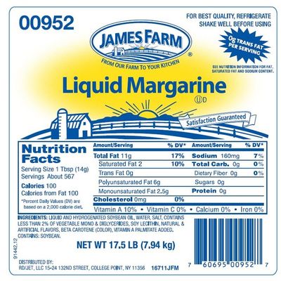 James Farm ZTF Liquid Margarine (17.5 lb) - Instacart
