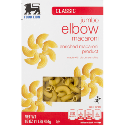 Food Lion Macaroni, Enriched, Elbow, Jumbo, Classic, Box (16 oz ...