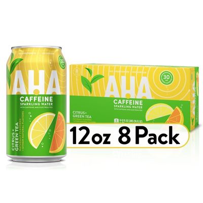 AHA Sparkling Water, Citrus + Green Tea Flavored Water, With Caffeine ...