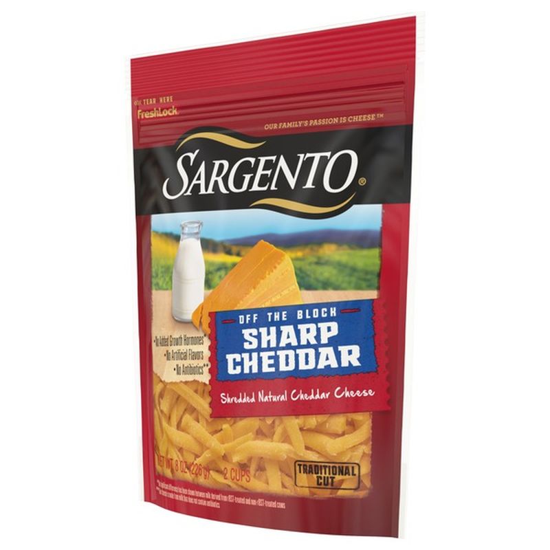 Sargento Shredded Sharp Natural Cheddar Cheese, Traditional Cut (8 oz ...