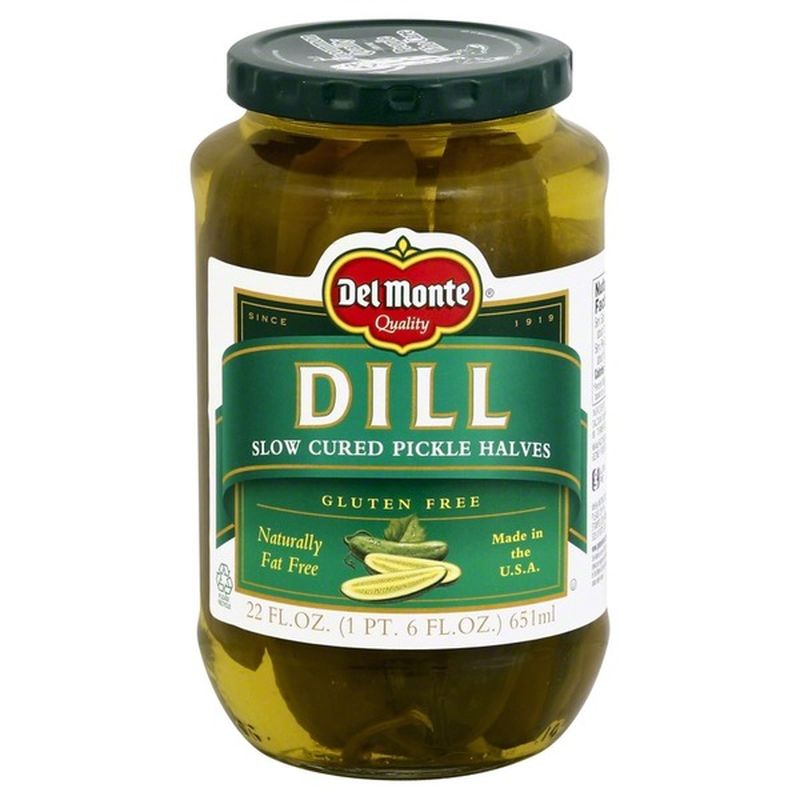 Del Monte Pickle Halves, Dill, Slow Cured, Gluten Free, Jar (22 fl oz ...
