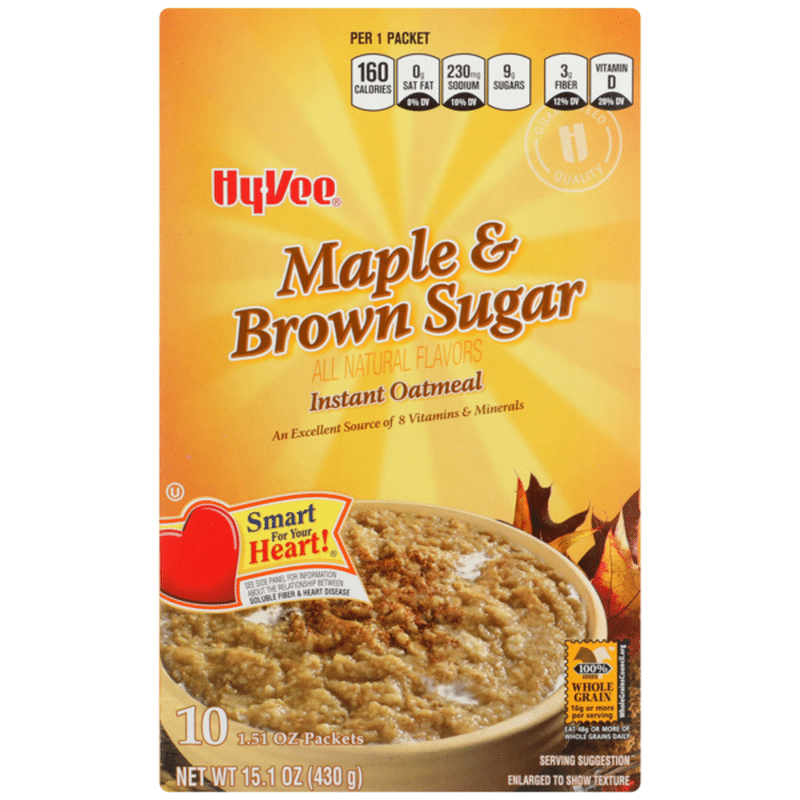 Hy-Vee Instant Oatmeal, Maple & Brown Sugar (10 each) - Instacart