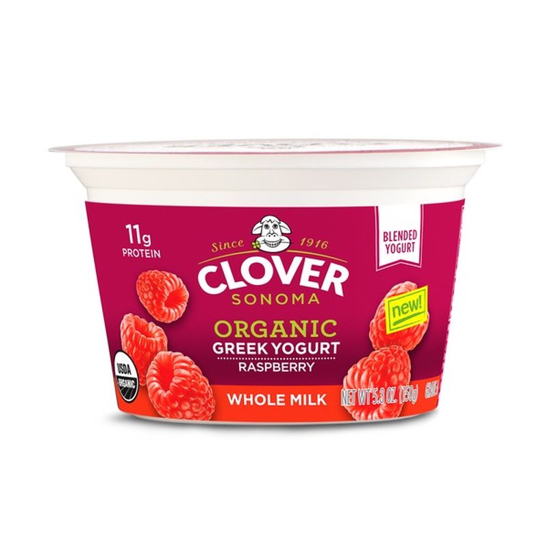 Clover Sonoma Organic Greek Whole Milk Raspberry Yogurt (5.3 oz ...