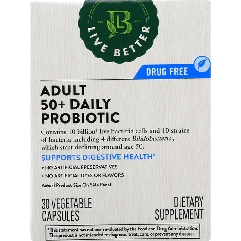 Live Better Probiotic, Daily, Adult 50+, Vegetable Capsules (30 each ...