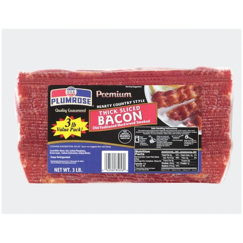Plumrose Hearty Country Style Thick Sliced Bacon (3 lb) - Instacart