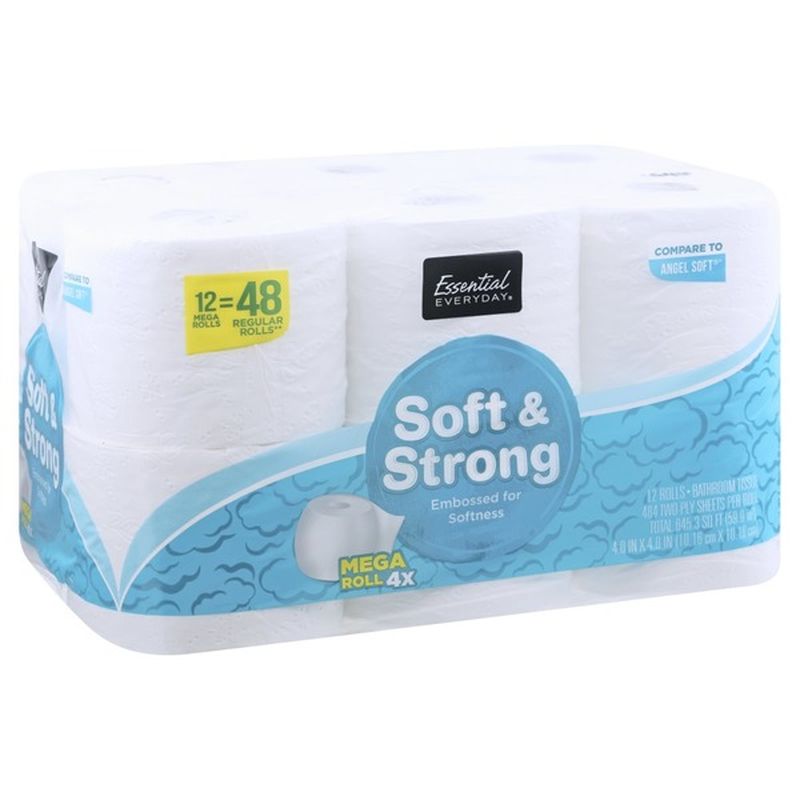 Essential Everyday Bathroom Tissue, Soft & Strong, Mega Rolls, 2-Ply ...
