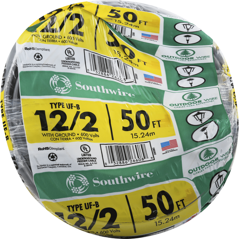 Southwire Outdoor Wire Type UF B 12 2 With Ground 50 Feet 1 Each