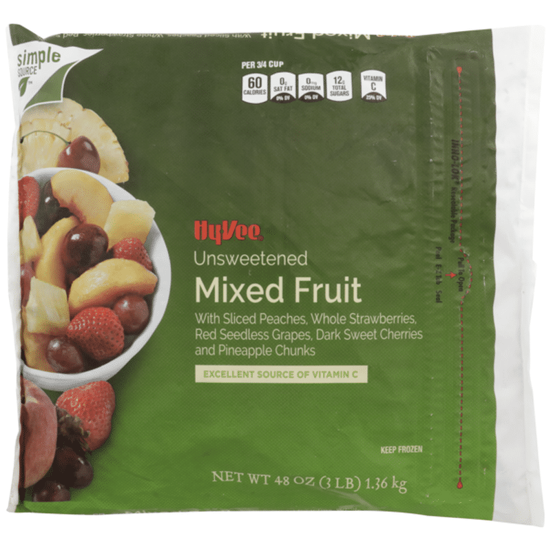 Hy-Vee Unsweetened Mixed Fruit With Sliced Peaches, Whole Strawberries ...