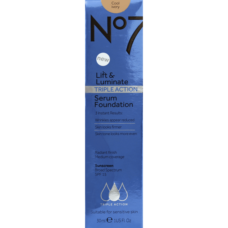 No7 Serum Foundation, Triple Action, Lift & Luminate, Cool Ivory, SPF ...