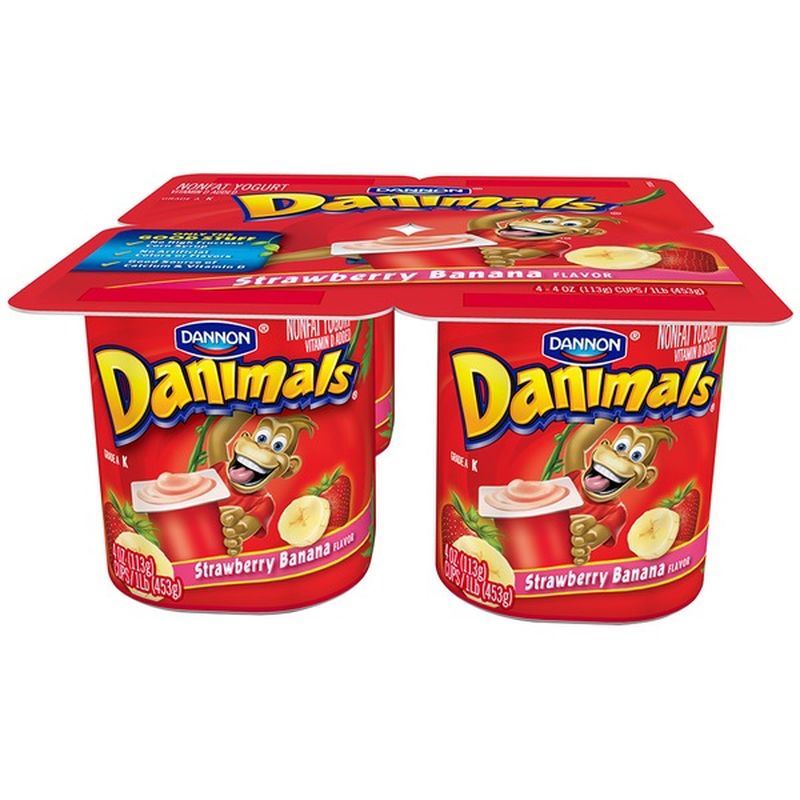 Danimals Strawberry Banana 4 Oz Danimals Nonfat Yogurt (4 ct) - Instacart