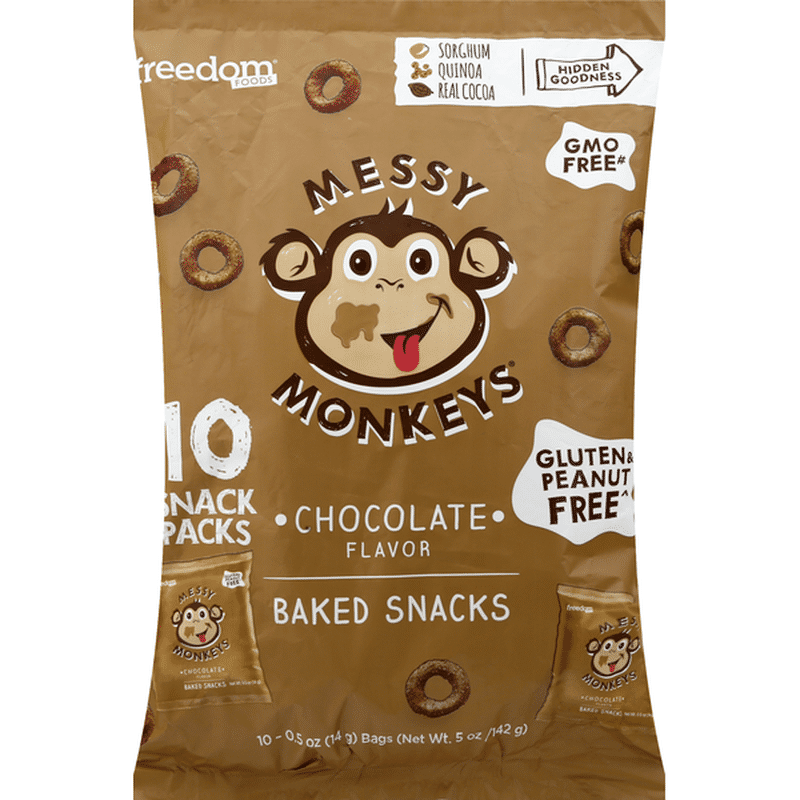 Messy Monkeys Baked Snacks, Chocolate Flavor, 10 Snack Packs (10 each ...