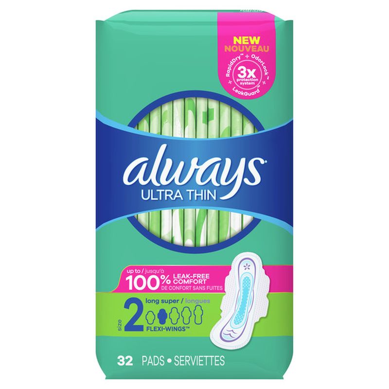 Always Pads Size 2 Long With Wings (32 ct) - Instacart