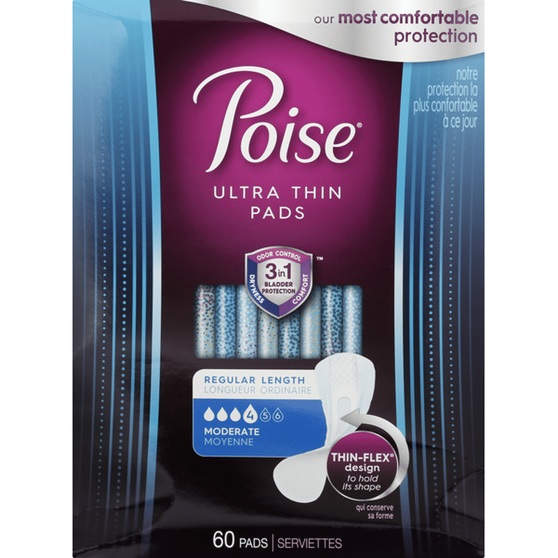 Poise Pads, Ultra Thin, Moderate, Regular Length (60 each) - Instacart