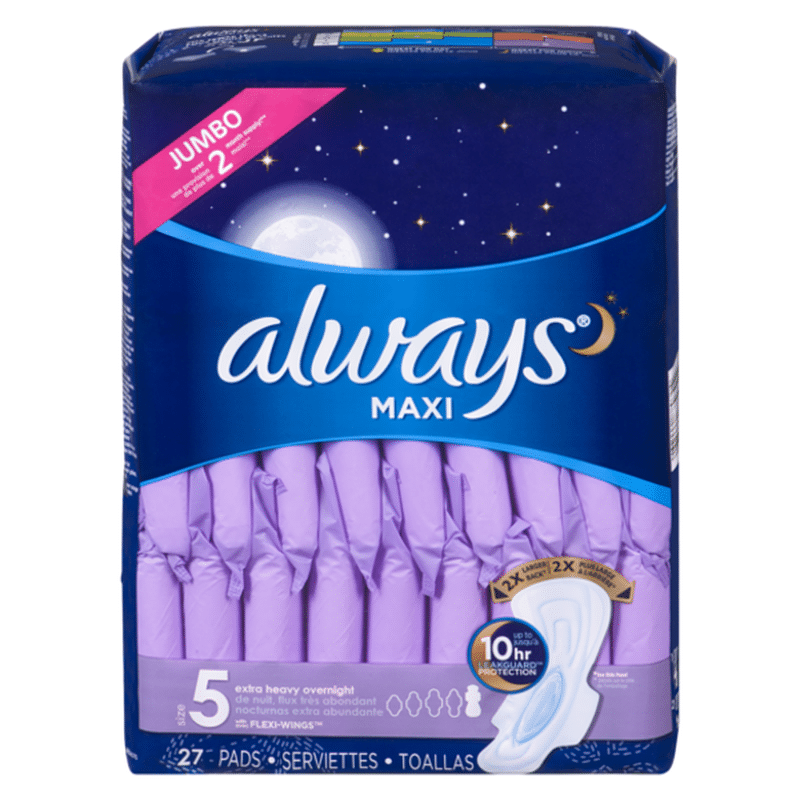 Always Maxi Size 5 Extra Heavy Overnight Pads With Wings (27 ct ...