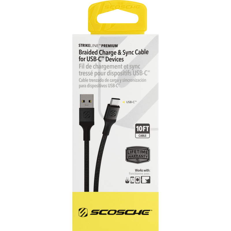 Scosche Cable, Braided, Charge & Sync, for USB-C Devices, Black (1 each ...