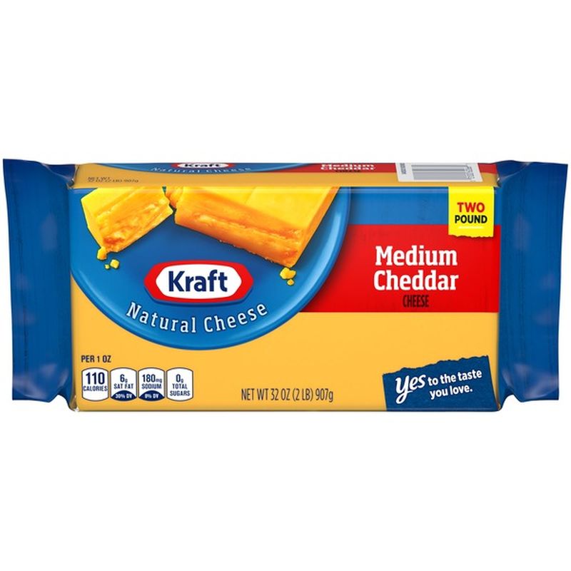 Kraft Medium Natural Cheddar Cheese Block (32 oz) - Instacart
