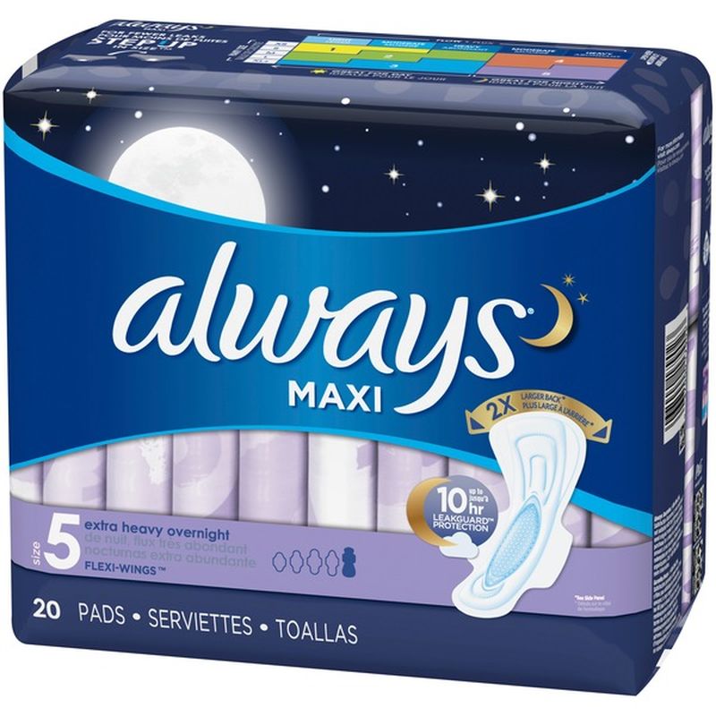 Always Maxi Extra Heavy Overnight Pads Size 5 (20 ct) - Instacart