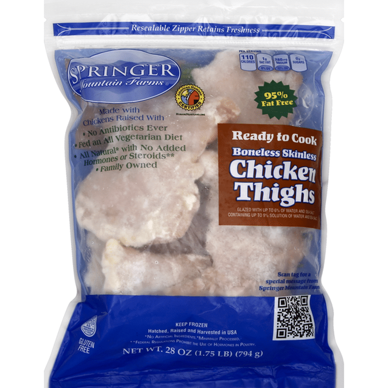 Springer Mountain Farms Chicken Thighs, Boneless, Skinless (28 oz ...