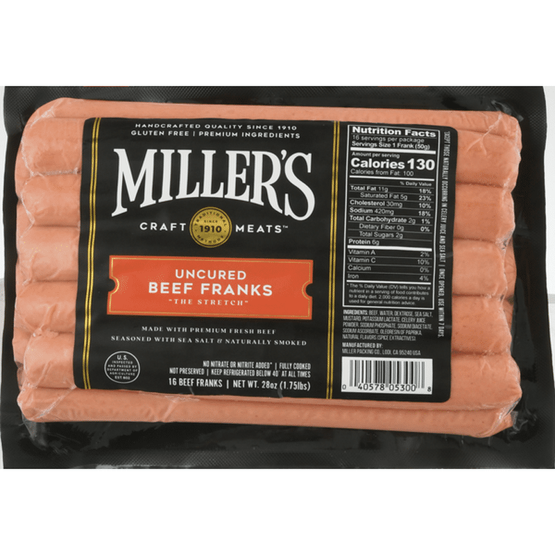 Miller's Cheese Beef Franks, Uncured (16 each) - Instacart