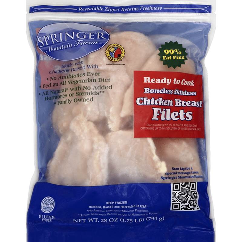 Springer Mountain Farms Chicken Breast Filets, Boneless, Skinless (28 ...