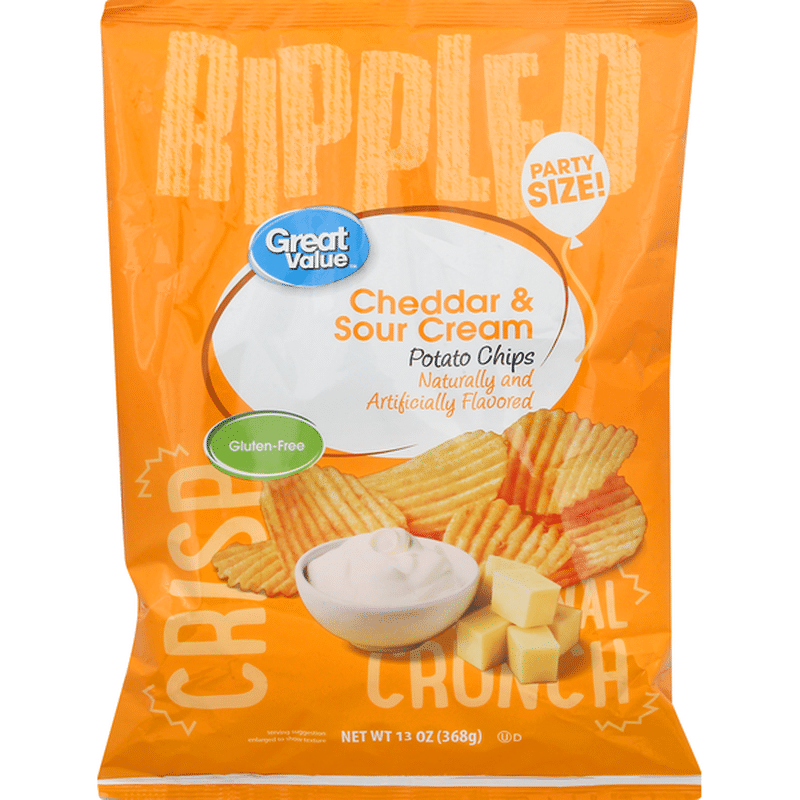 Great Value Potato Chips, Gluten-Free, Cheddar & Sour Cream, Party Size ...