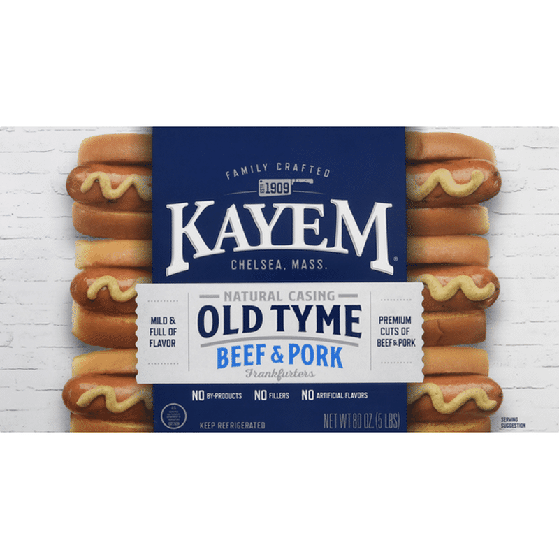 Kayem Frankfurters, Beef & Pork, Old Tyme, Natural Casing (80 oz ...