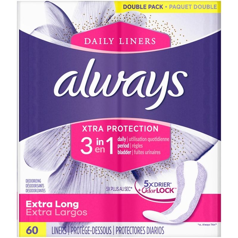 Always Xtra Protection 3in1 Daily Liners Extra Long (60 ct) - Instacart