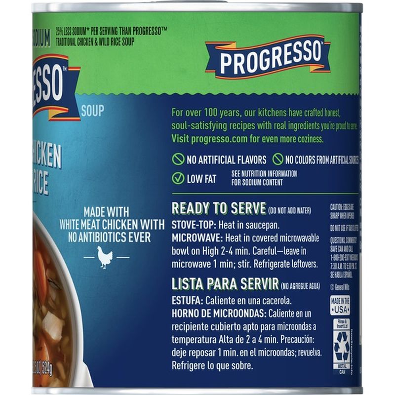 Progresso Soup, Reduced Sodium, Savory Chicken & Wild Rice (18.5 oz ...