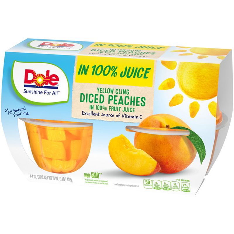 Dole Yellow Cling Diced Peaches in 100% Fruit Juice Cups (4 oz ...