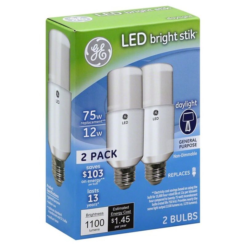 GE Light Bulbs, LED, Bright Stik, Daylight, 12 Watts, 2 Pack (2 each ...