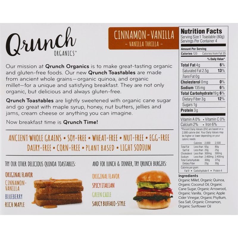 Qrunch Breakfast Toastables, Cinnamon-Vanilla (4 each) - Instacart