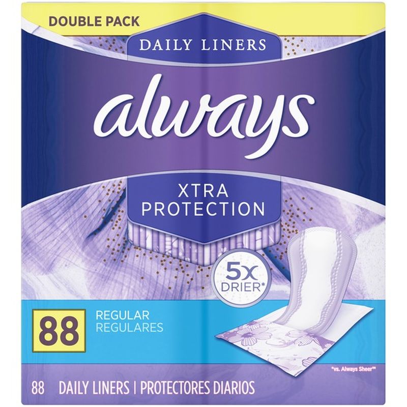 Always Daily Liners, Unscented, Wrapped, Regular (88 ct) - Instacart