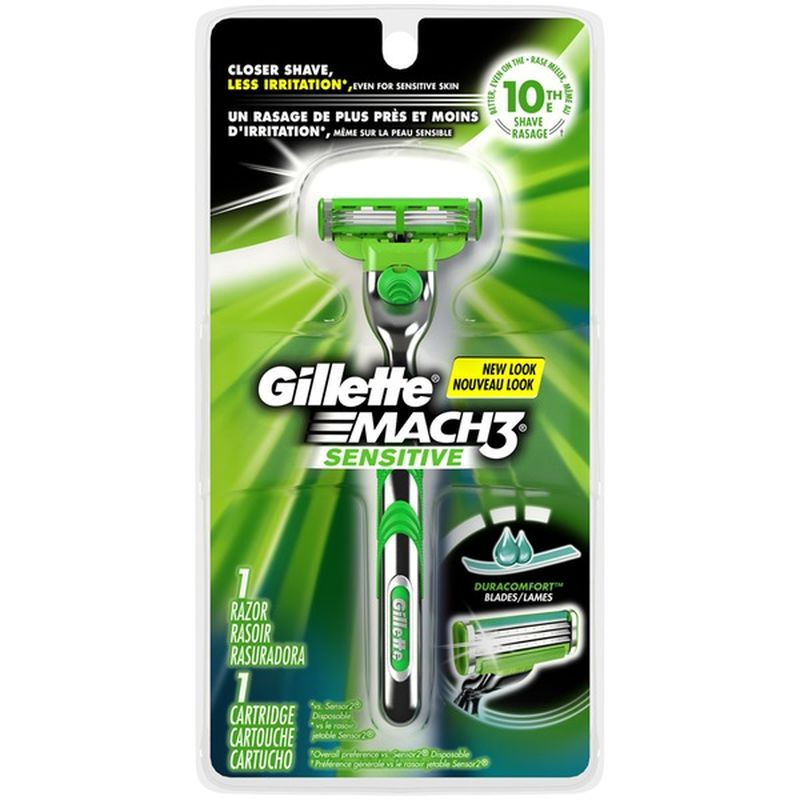 Gillette Mach3 Sensitive Razor 1 Count Male Premium BladeRazor System ...