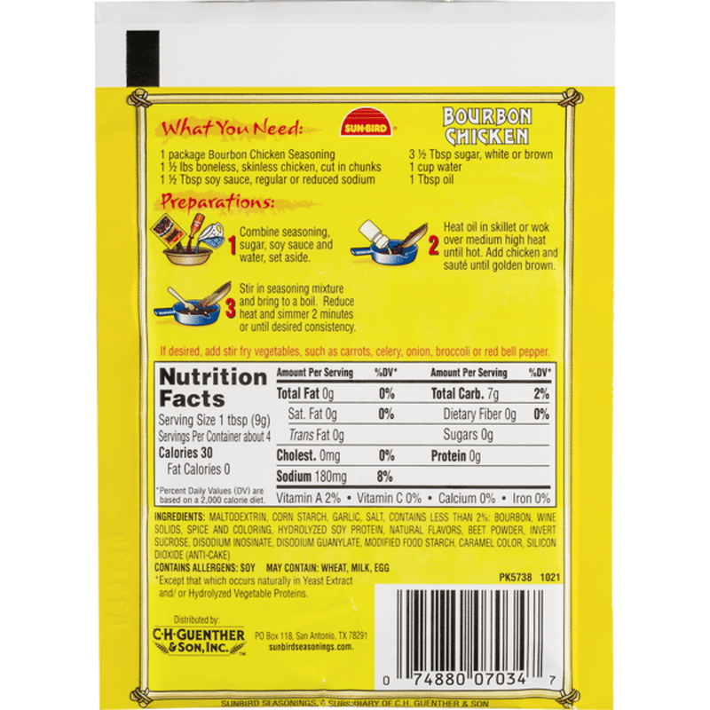 Sun-Bird Seasoning Mix, Bourbon Chicken (1.25 oz) - Instacart
