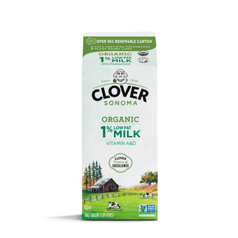 Clover Sonoma Organic UHT 1% Low Fat Milk Half Gallon (0.5 gal) - Instacart
