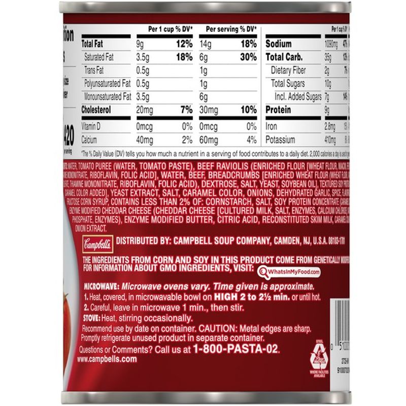 Campbell's® RavioliOs, Beef Ravioli in Meat Sauce (15 oz) - Instacart