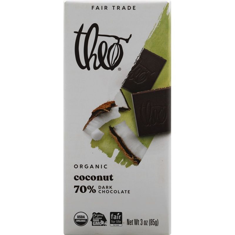 Theo Dark Chocolate Organic Coconut 70 3 Oz Instacart