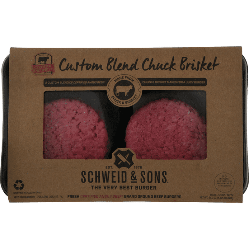 Schweid & Sons C.A.B. Custom Blend: Chuck Brisket & Short Rib, Beef Burgers (5.3 oz) - Instacart