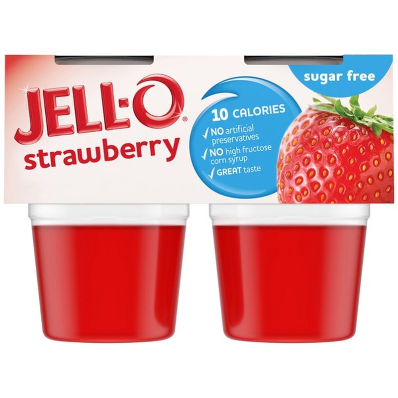 Jell-O Strawberry Sugar Free Ready-to-Eat Jello Cups Gelatin Snack (3. ...
