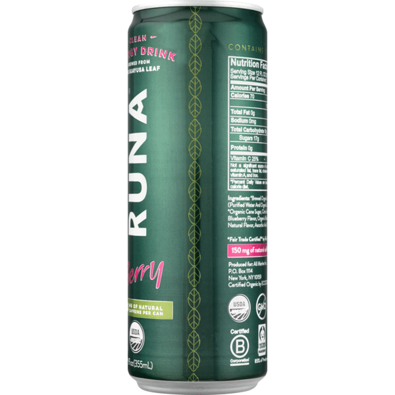 Runa Organic Clean Energy Drink, Berry (12 fluid-oz) - Instacart