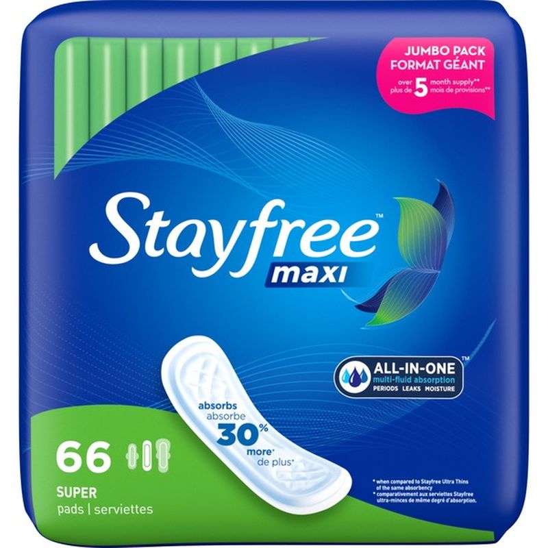 Stayfree Maxi Pads without Wings, Unscented, Super (66 ct) - Instacart