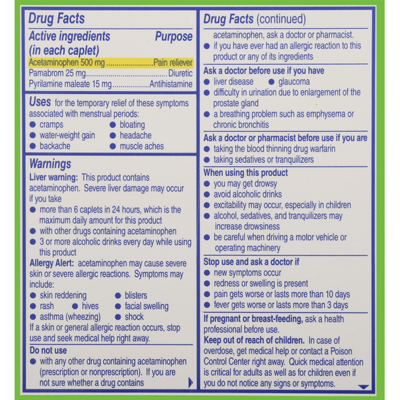 Midol Multi-Symptom Relief, Complete, Caffeine Free, Caplets (24 each ...