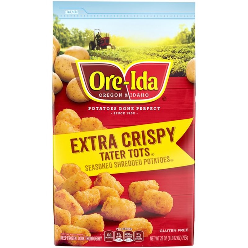 Ore-Ida Extra Crispy Tater Tots Seasoned Shredded Frozen Potatoes (28 ...